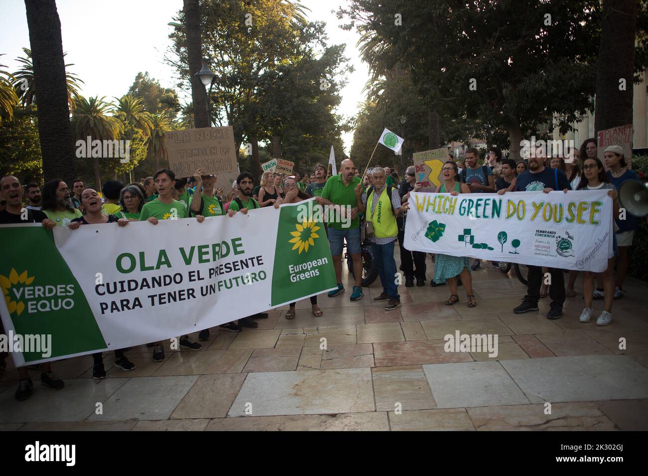 Malaga, Spain. 23rd Sep, 2022. Protesters hold placards expressing ...