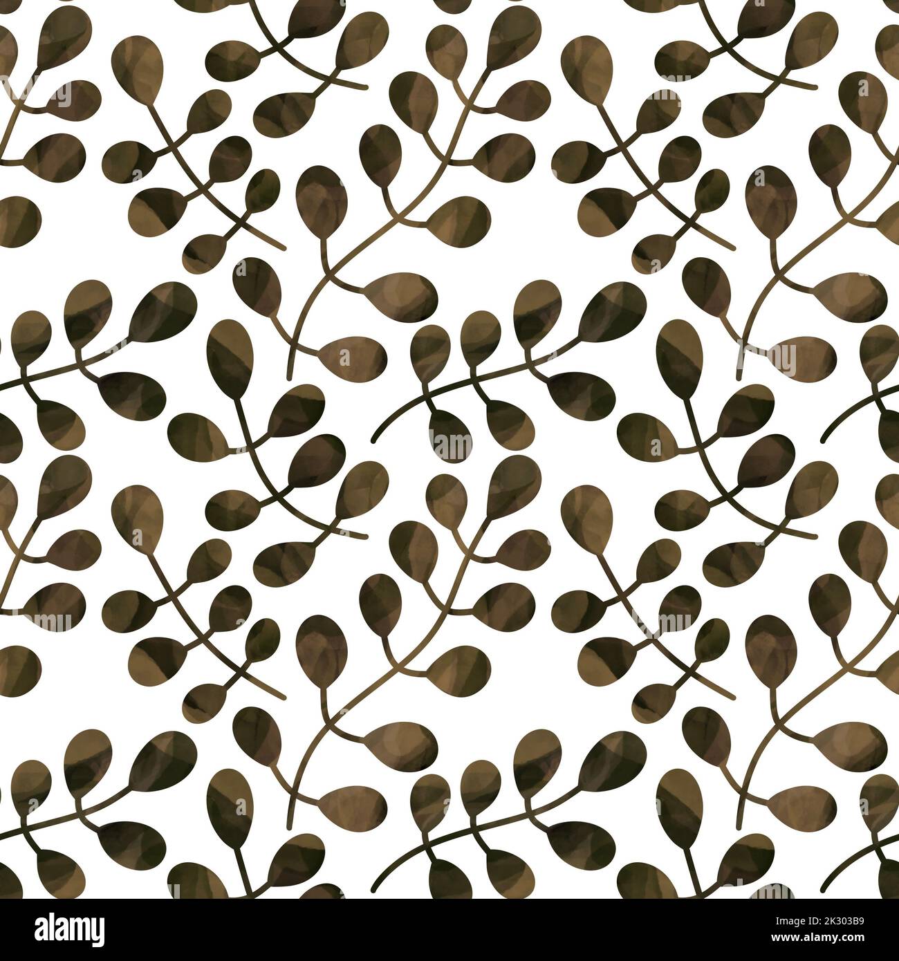 Autumn abstract watercolor floral seamless branches and leaves pattern ...