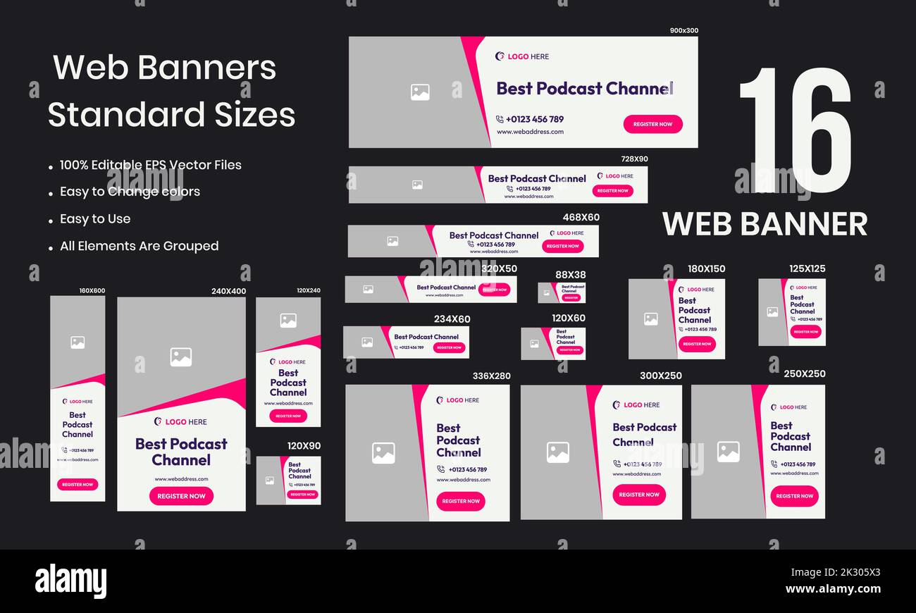 Podcast Audio Music Channel Web Set Banner Design Stock Vector Image ...