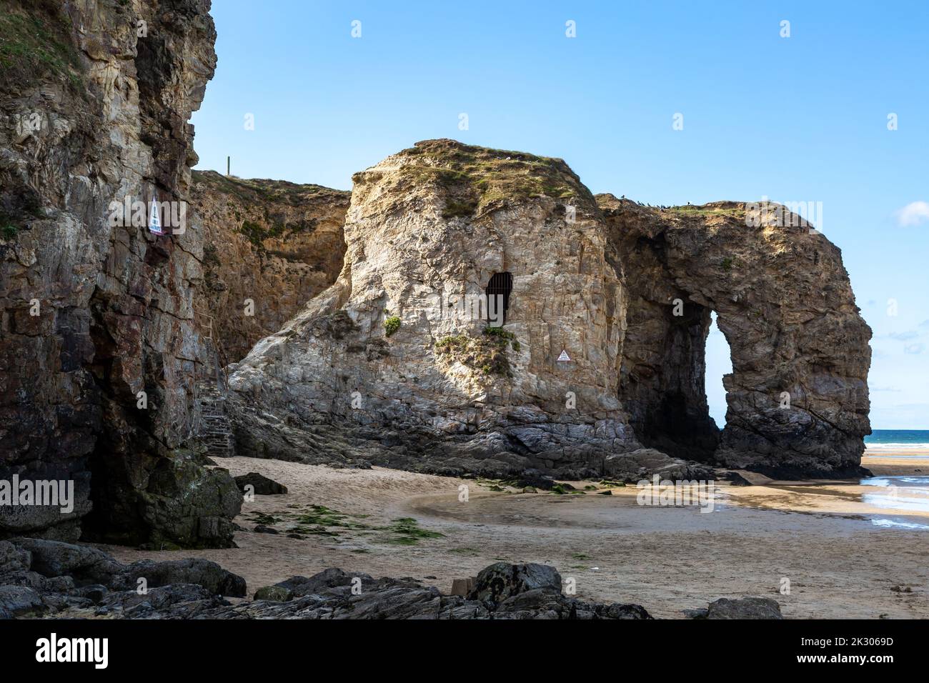 Rock Arch on Perranporth Beach on the North Cornish Coast Stock Photo ...