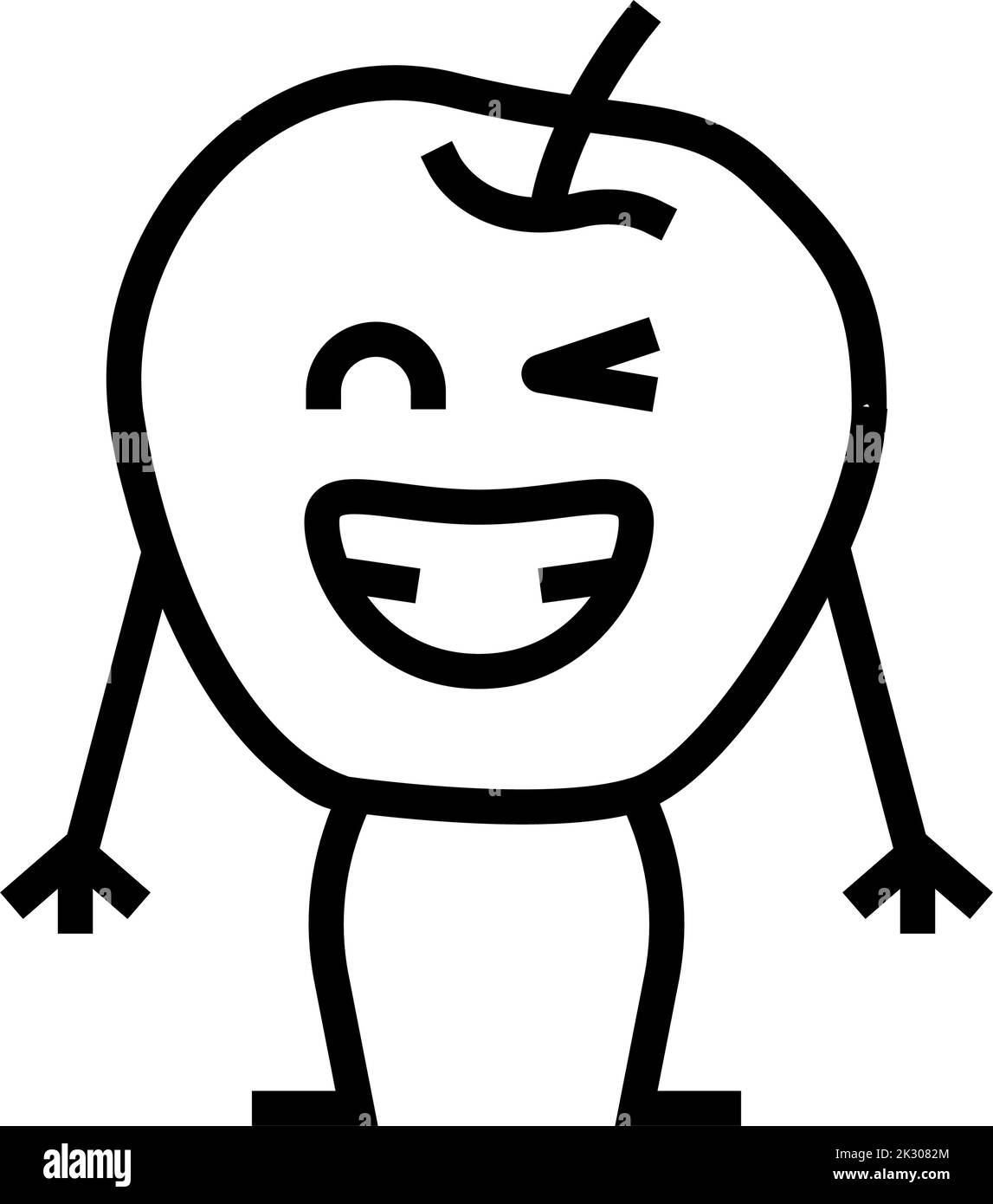 apple fruit character line icon vector illustration Stock Vector Image ...