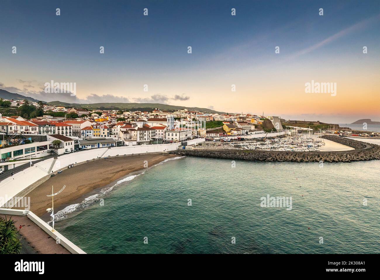 City view of the public beach called the Praia de Angra do Heroismo at ...