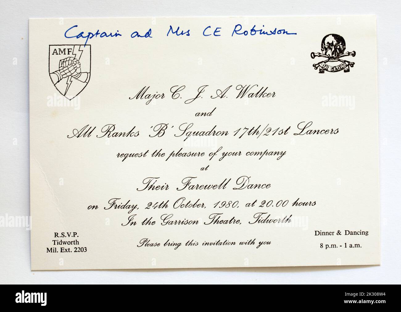 Old Vintage 1980 British Army Military Dance Invitation Card Stock ...