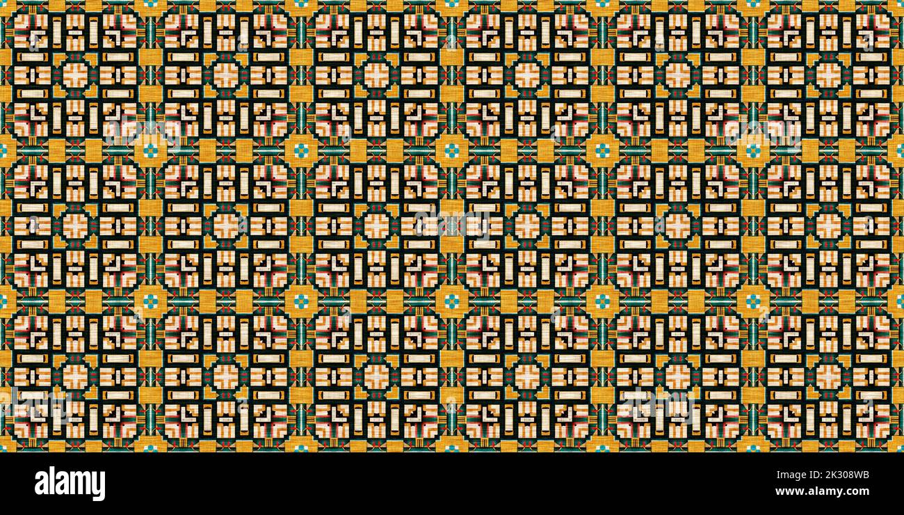 Traditional tile mosaic seamless border pattern print. Fabric effect ...