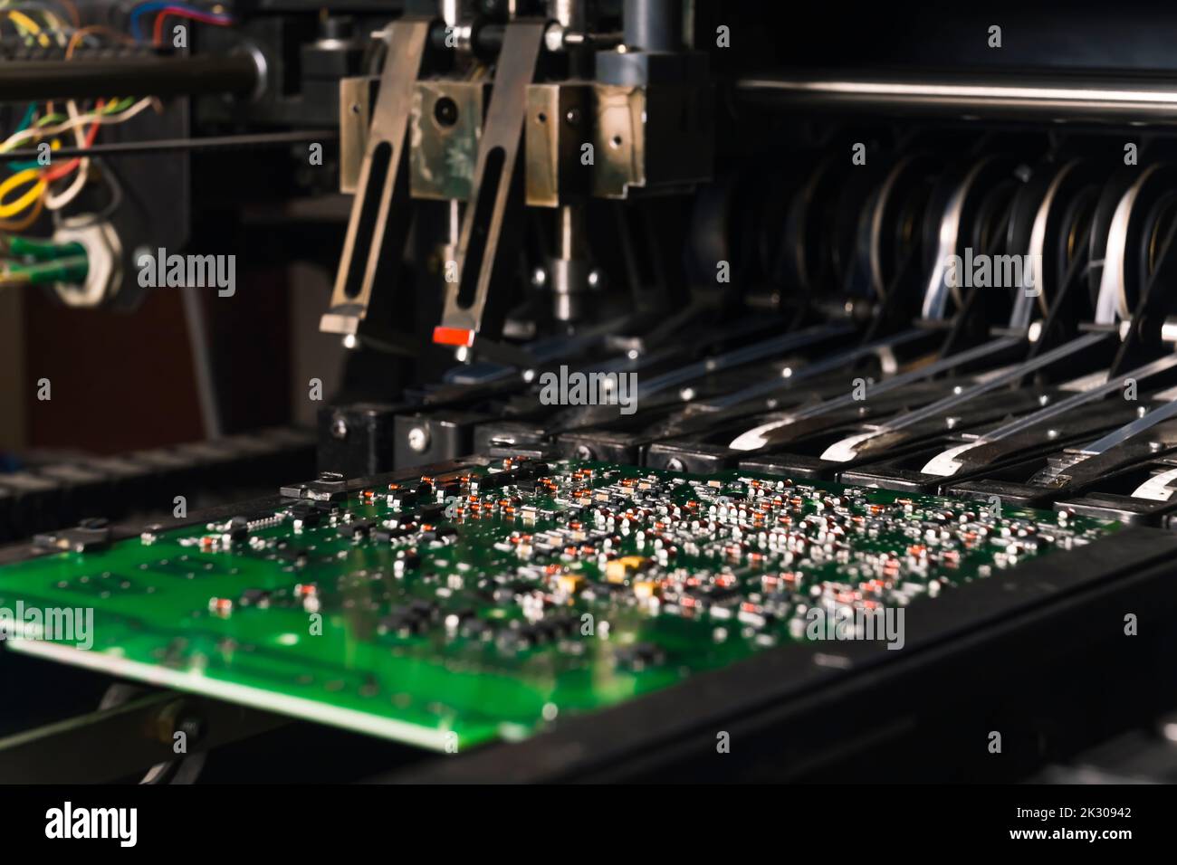 Various production processes of SMD montage. Closeup shot of SMD ...
