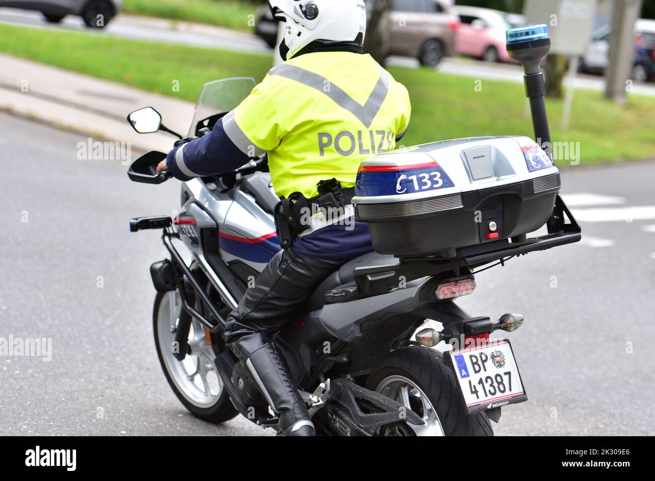 Police motorcycle in action in Linz, Austria Stock Photo - Alamy