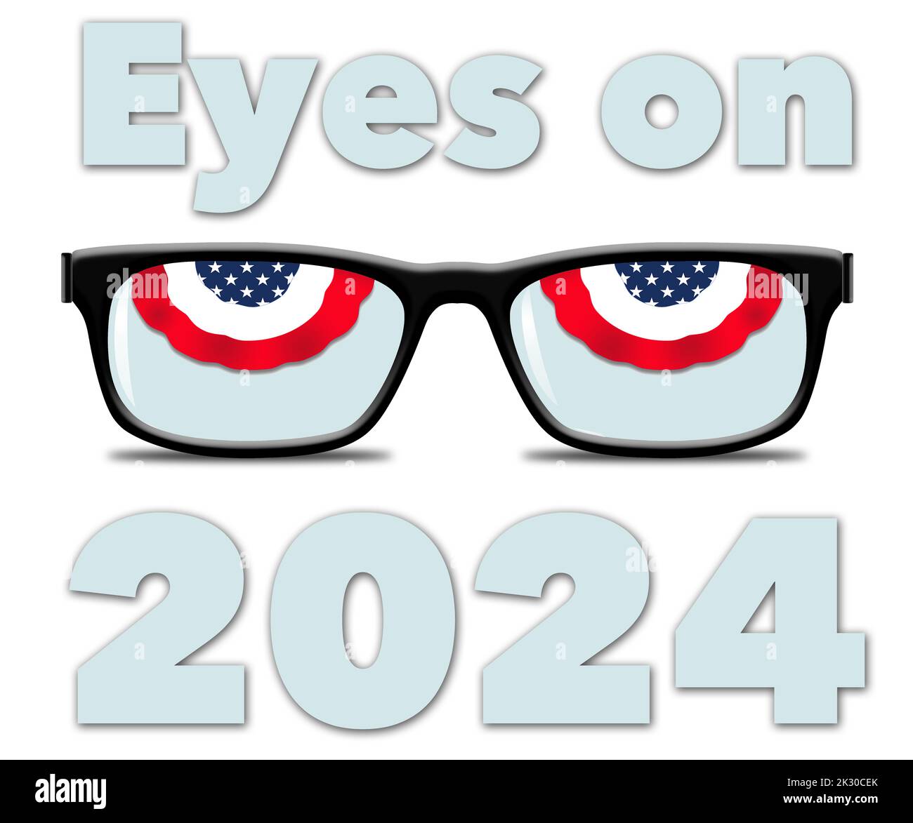 Red, white and blue bunting is seen in eyeglass frames and look like ...
