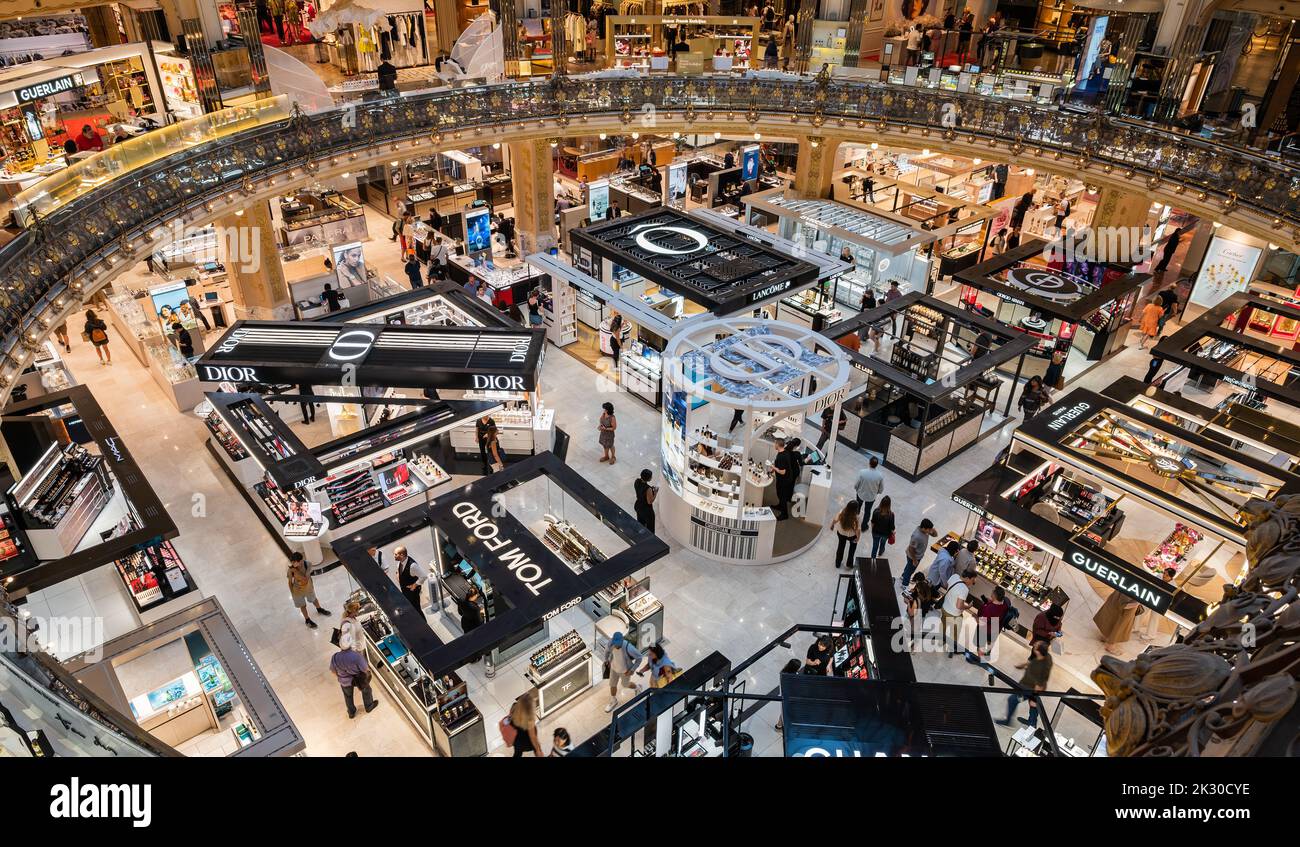 Paris, France - August 26 2022: View of the shops from above inside the ...