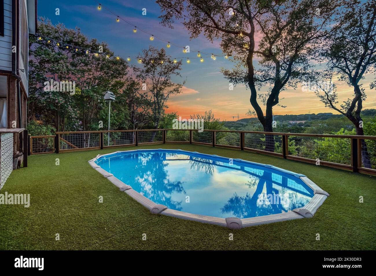 sunset back yard and patio Stock Photo - Alamy