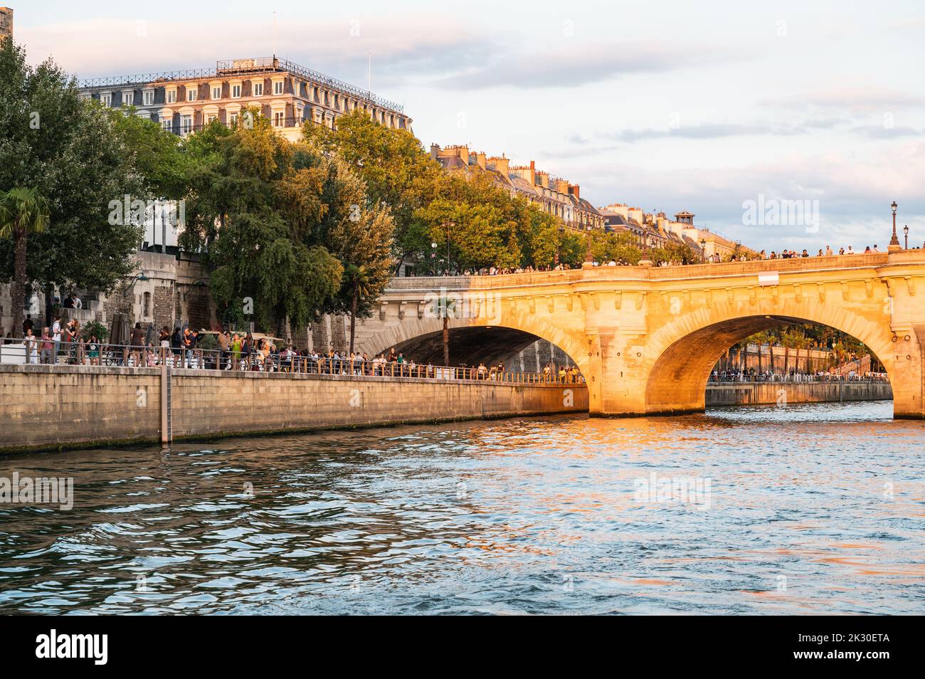 Paris, France - August 26 2022: Sunset at Pont Neuf, the oldest ...