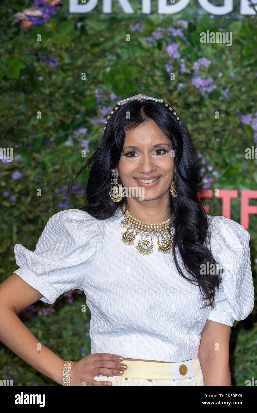 Sonali Shah attends the World Premiere of "Bridgerton" Season 2 at The ...
