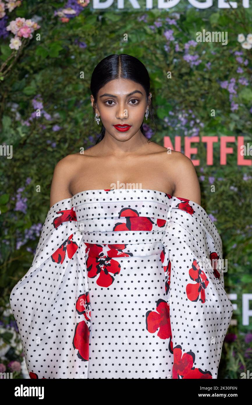 Charithra Chandran attends the World Premiere of "Bridgerton" Season 2 ...