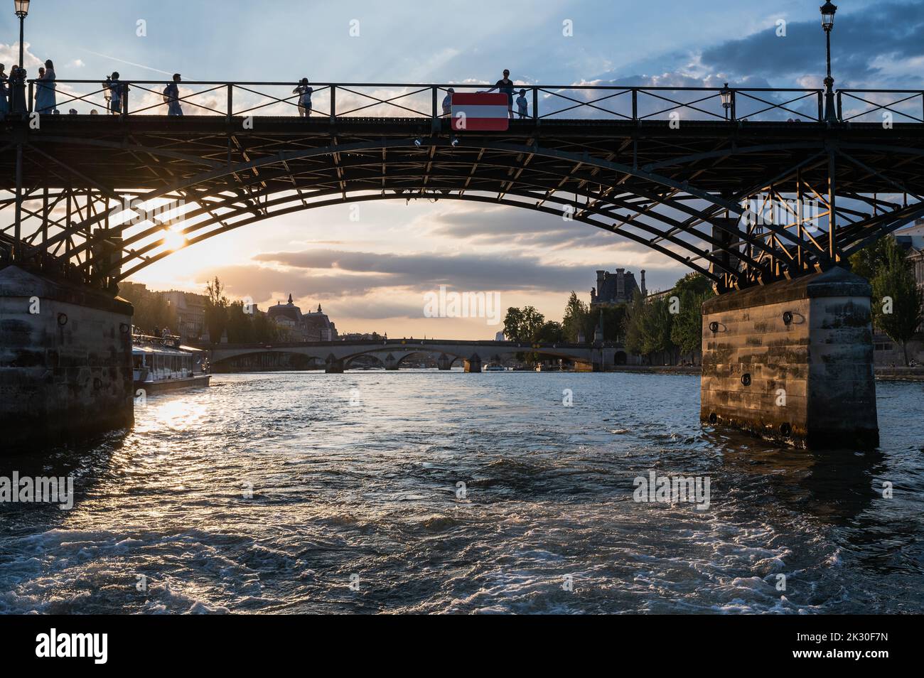 Paris, France - August 26 2022: Sunset at Bridge Pont des Arts ...