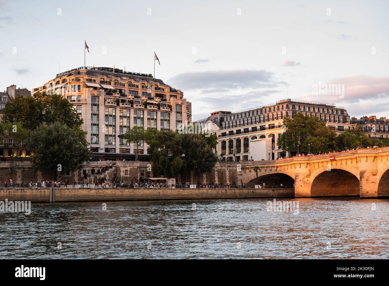 Paris, France - August 26 2022: Sunset at Pont Neuf, the oldest ...