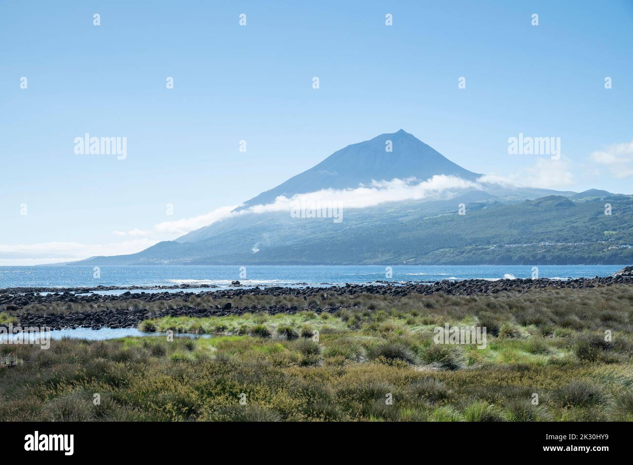 Portugal, Azores, Lajes Do Pico, Mount Pico and coastline of Pico ...
