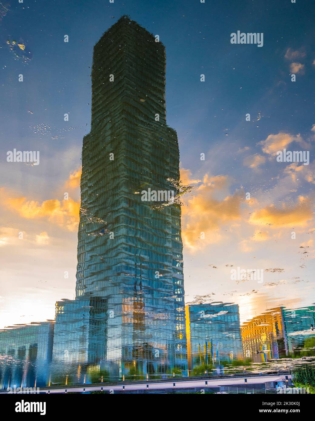 Germany, North Rhine-Westphalia, Cologne, Reflection of Cologne Tower ...