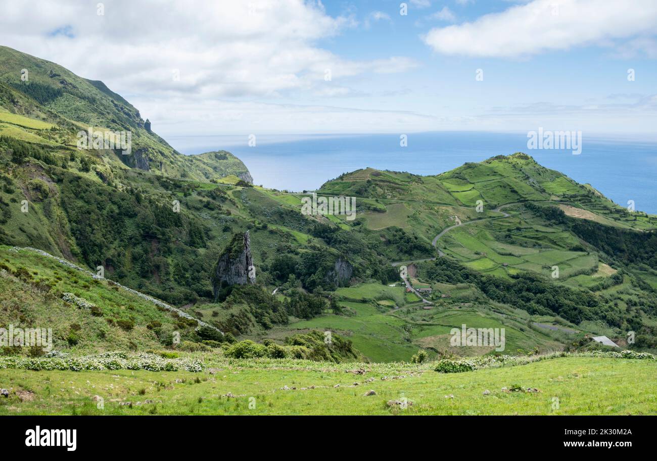 Portugal, Azores, Green landscape of Flores Island Stock Photo - Alamy