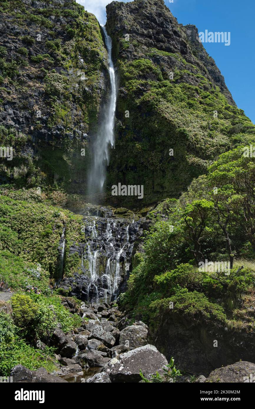 Portugal, Azores, Cascata do Poco do Bacalhau waterfall on Flores ...