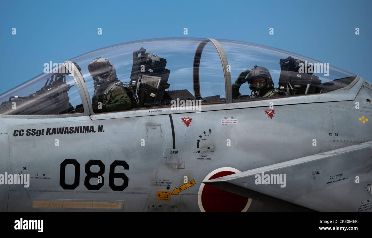 Japan Air Self-Defense Force pilots wave goodbye prior to taking off in ...