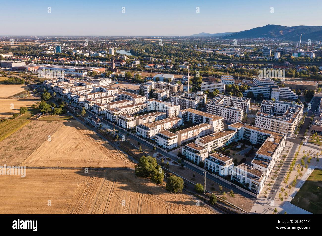 Aerial view passive house settlement bahnstadt hi-res stock photography ...