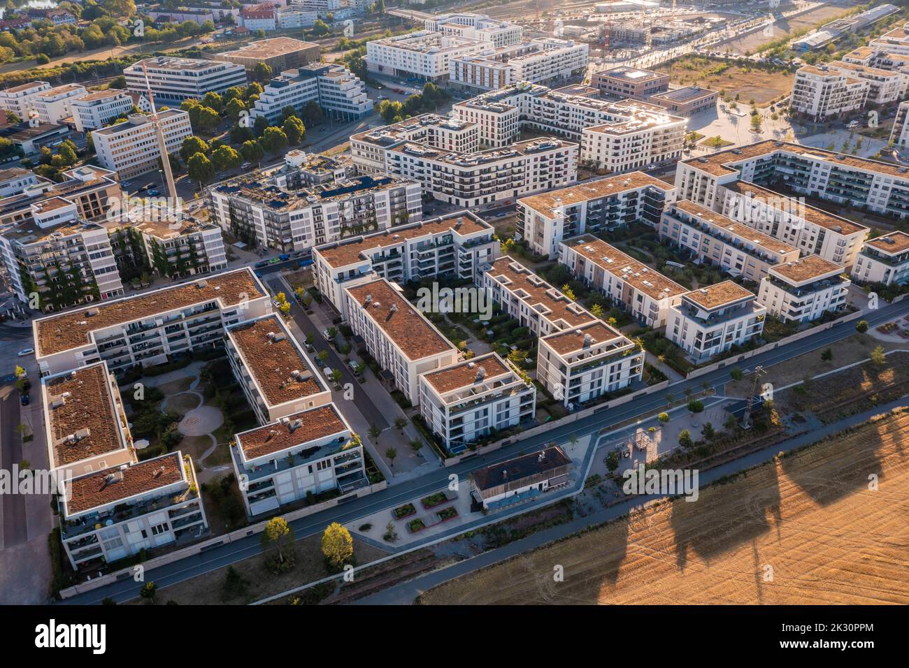 Germany, Baden-Wurttemberg, Heidelberg, Aerial view of passive house ...