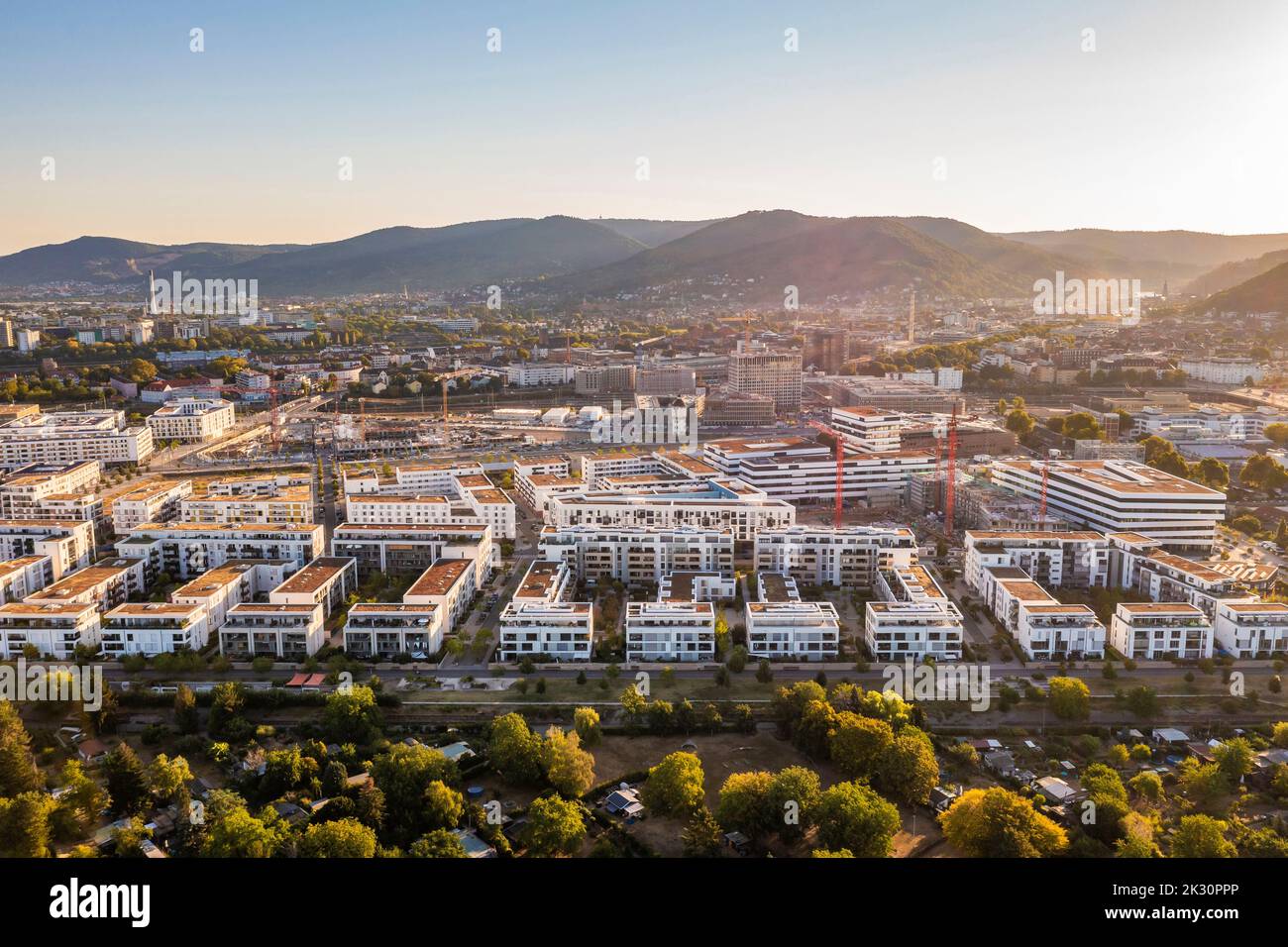 Germany, Baden-Wurttemberg, Heidelberg, Aerial view of passive house ...