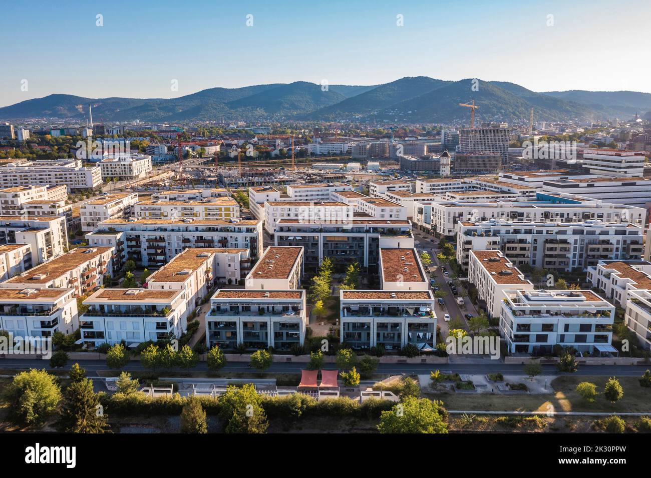 Germany, Baden-Wurttemberg, Heidelberg, Aerial view of passive house ...