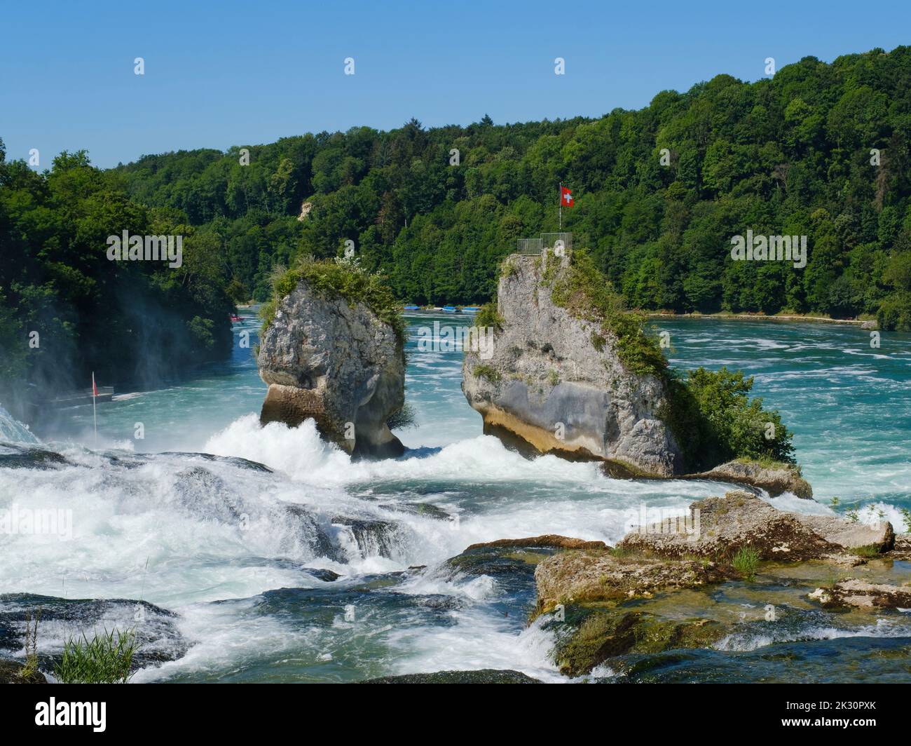 Switzerland, Canton of Schaffhausen, Rock formations on Rhine Falls ...