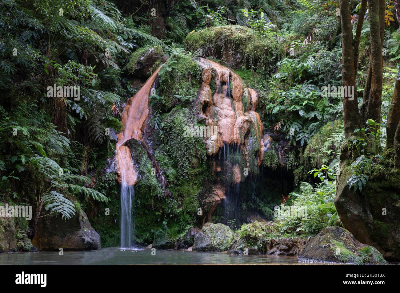 Portugal, Azores, Caldeira Velha waterfall on Sao Miguel Island Stock ...