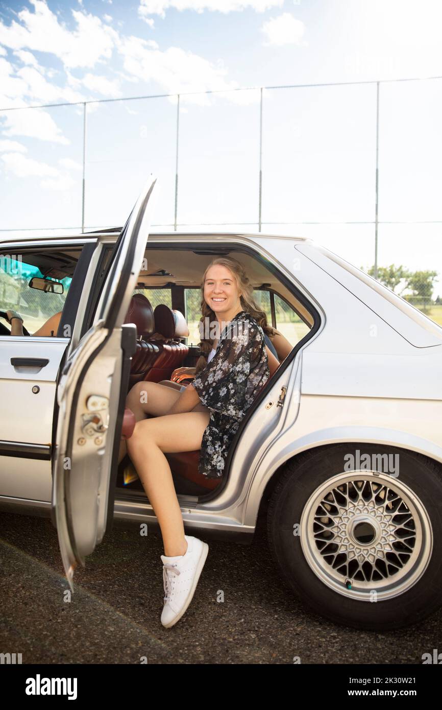 Teen girl in car backseat hi-res stock photography and images - Alamy