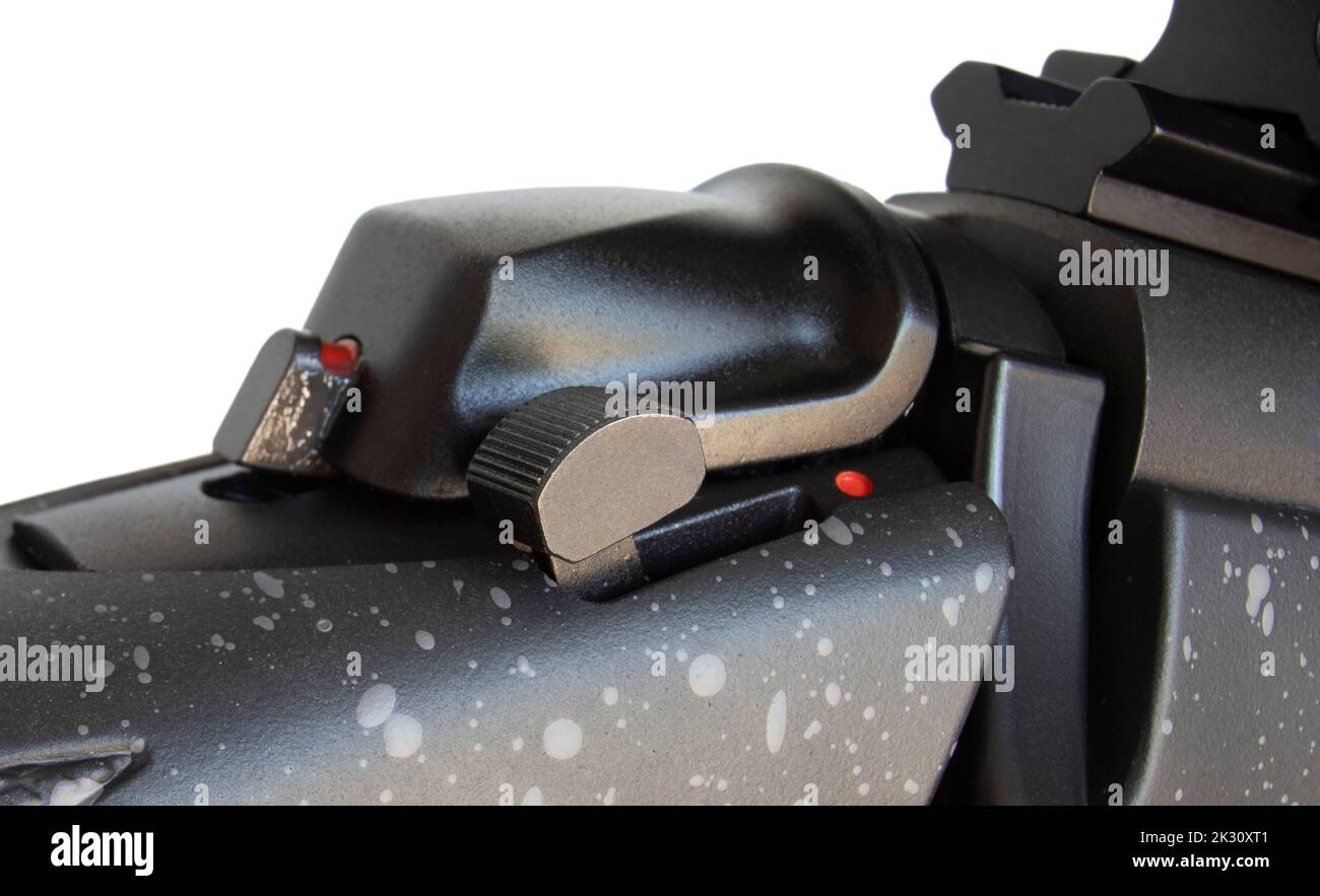 Bolt action rifle with safety engaged isolated on white Stock Photo - Alamy