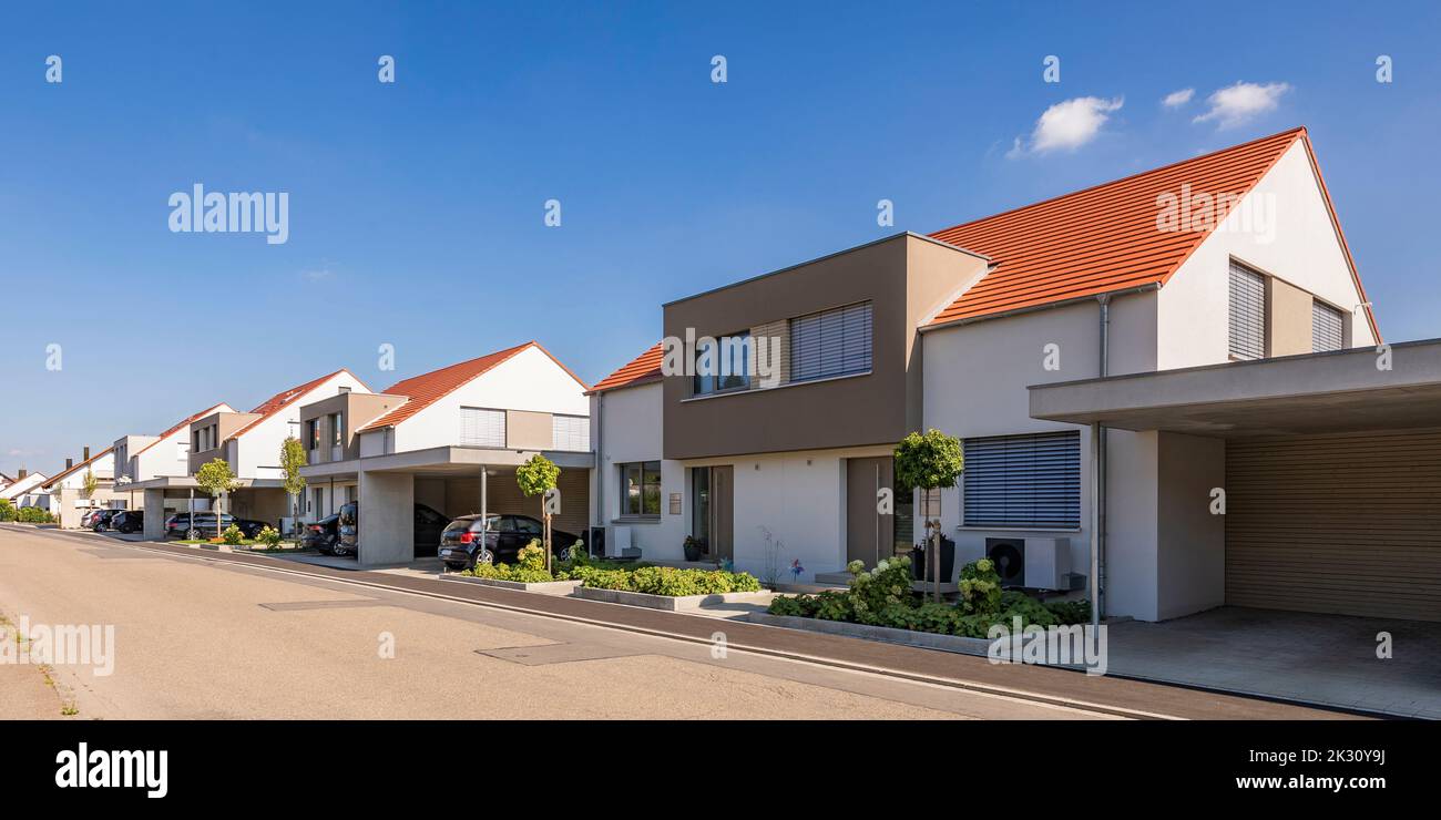 Germany, Bavaria, Elchingen, Row of modern suburban houses Stock Photo ...