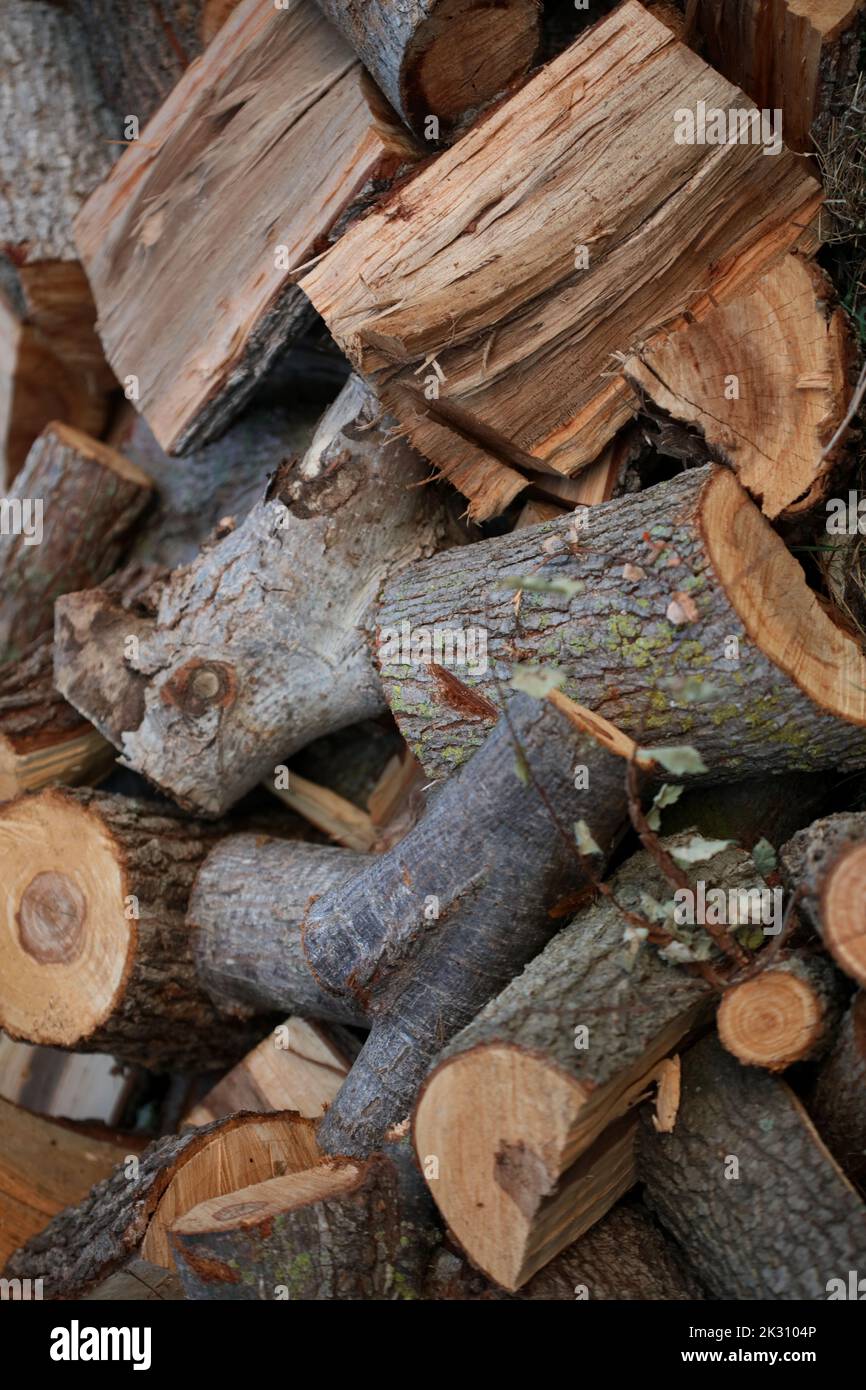 Cutted wood ready for fire close up background modern high quality ...