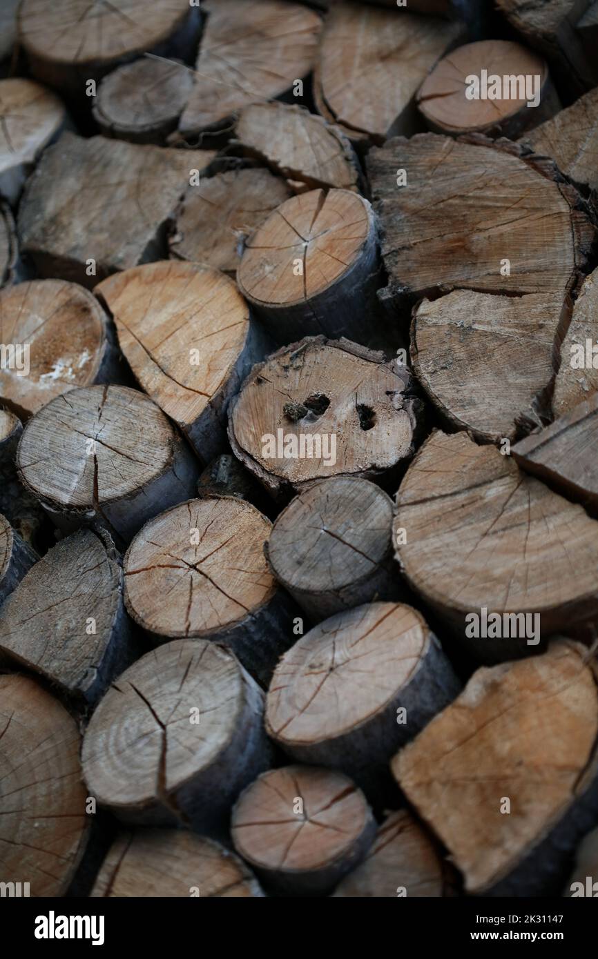 Cutted wood ready for fire close up background modern high quality ...