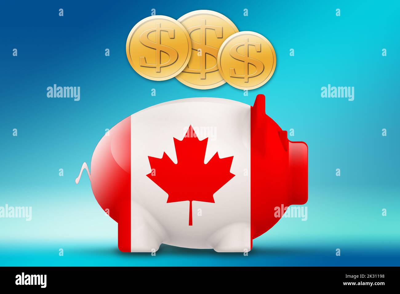 Piggy bank with Canada flag and gold coin, 3d rendering Stock Photo - Alamy