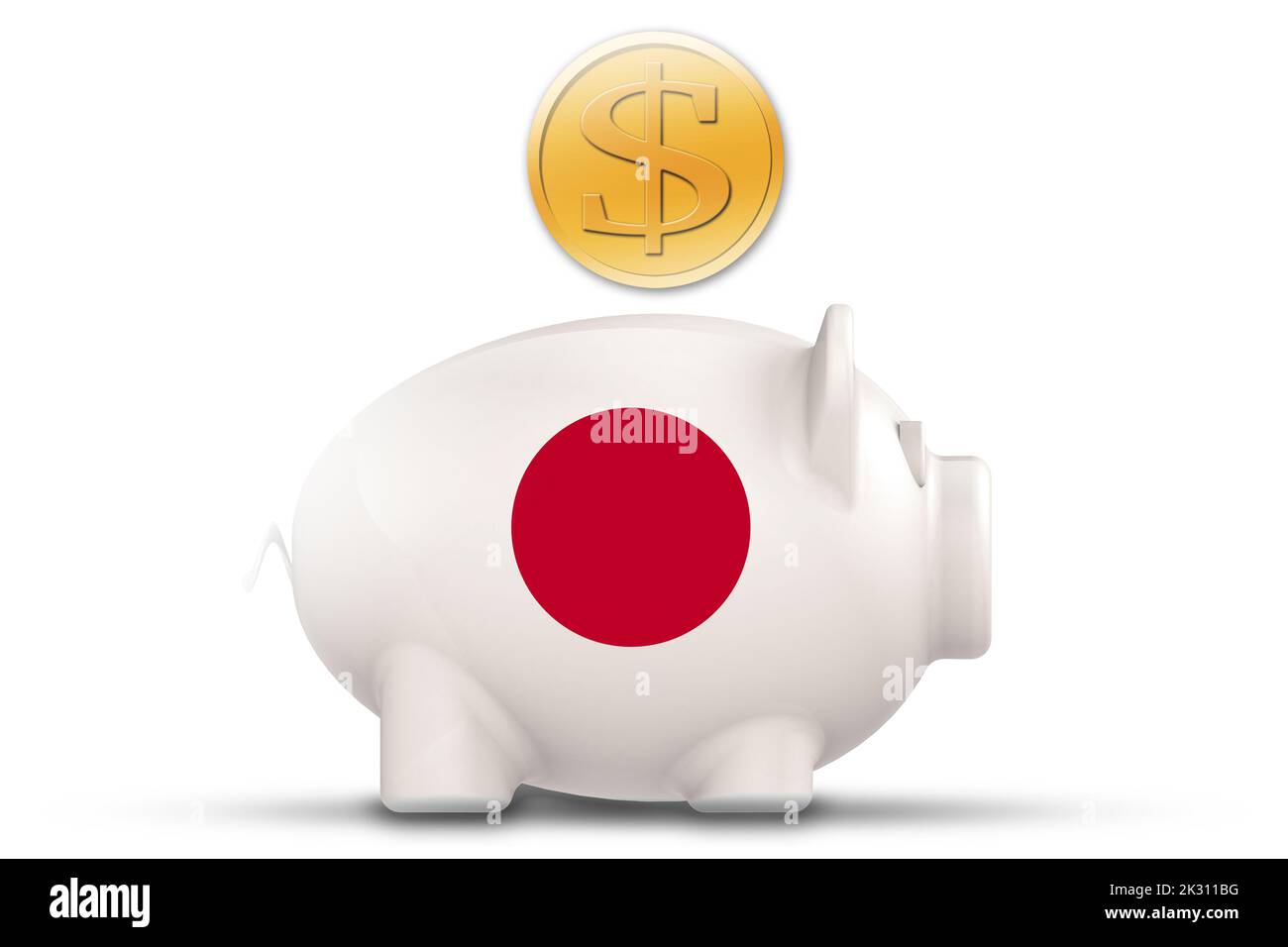 Piggy bank with Japan flag and gold coin, 3d rendering Stock Photo - Alamy