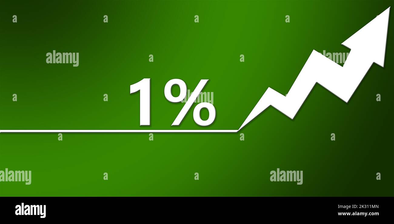 Rising prices or inflation with arrow going up and 1 percent word, 3d ...