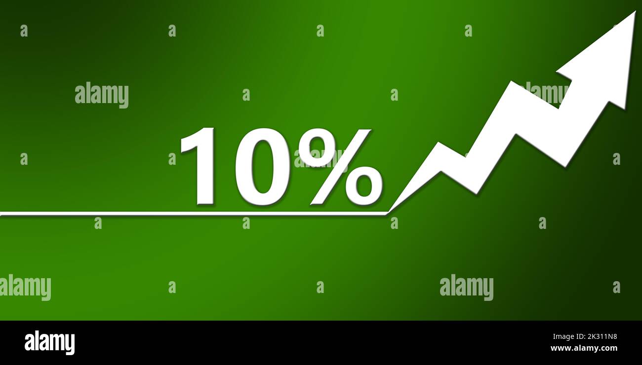 Rising prices or inflation with arrow going up and 10 percent word, 3d ...