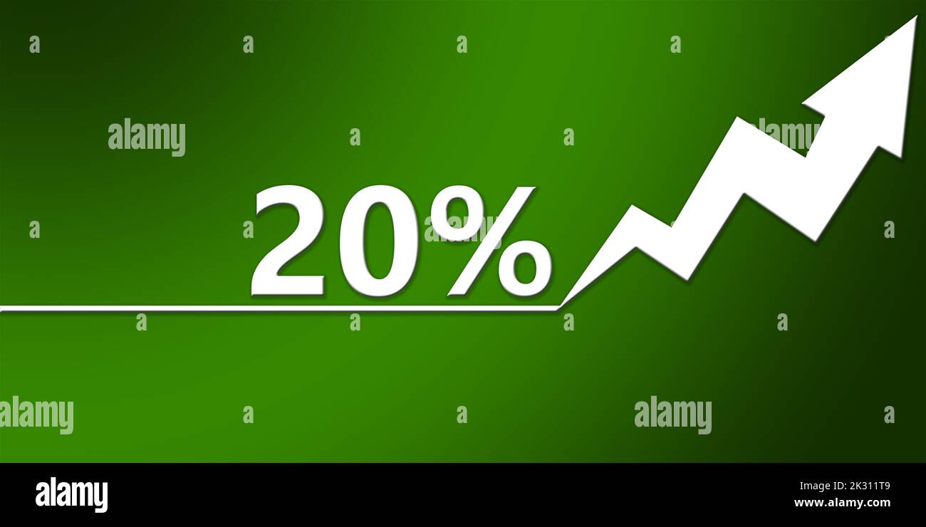 Rising prices or inflation with arrow going up and 20 percent word, 3d ...