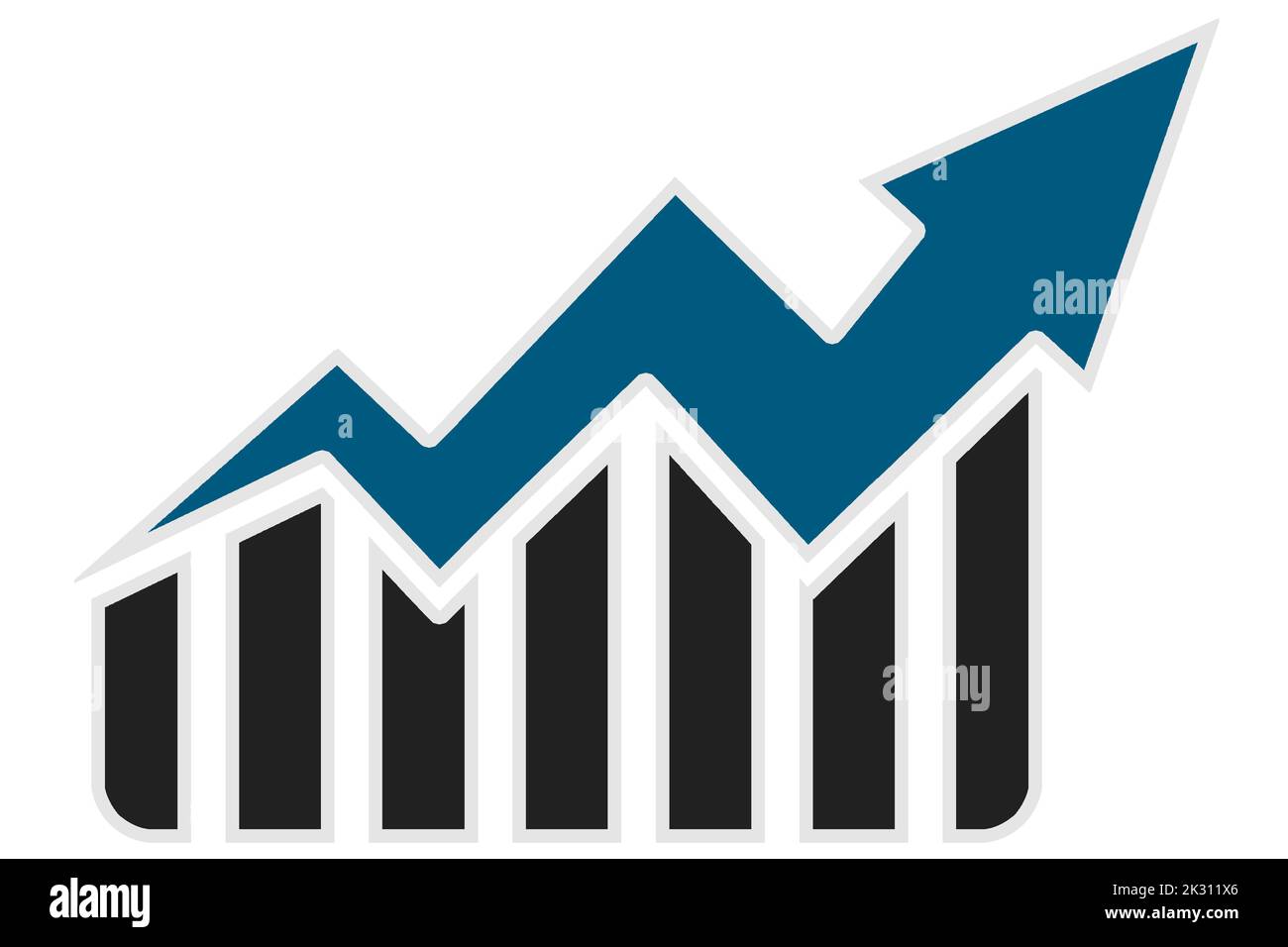 Blue rising arrow with bar chart isolated on white background, 3d ...