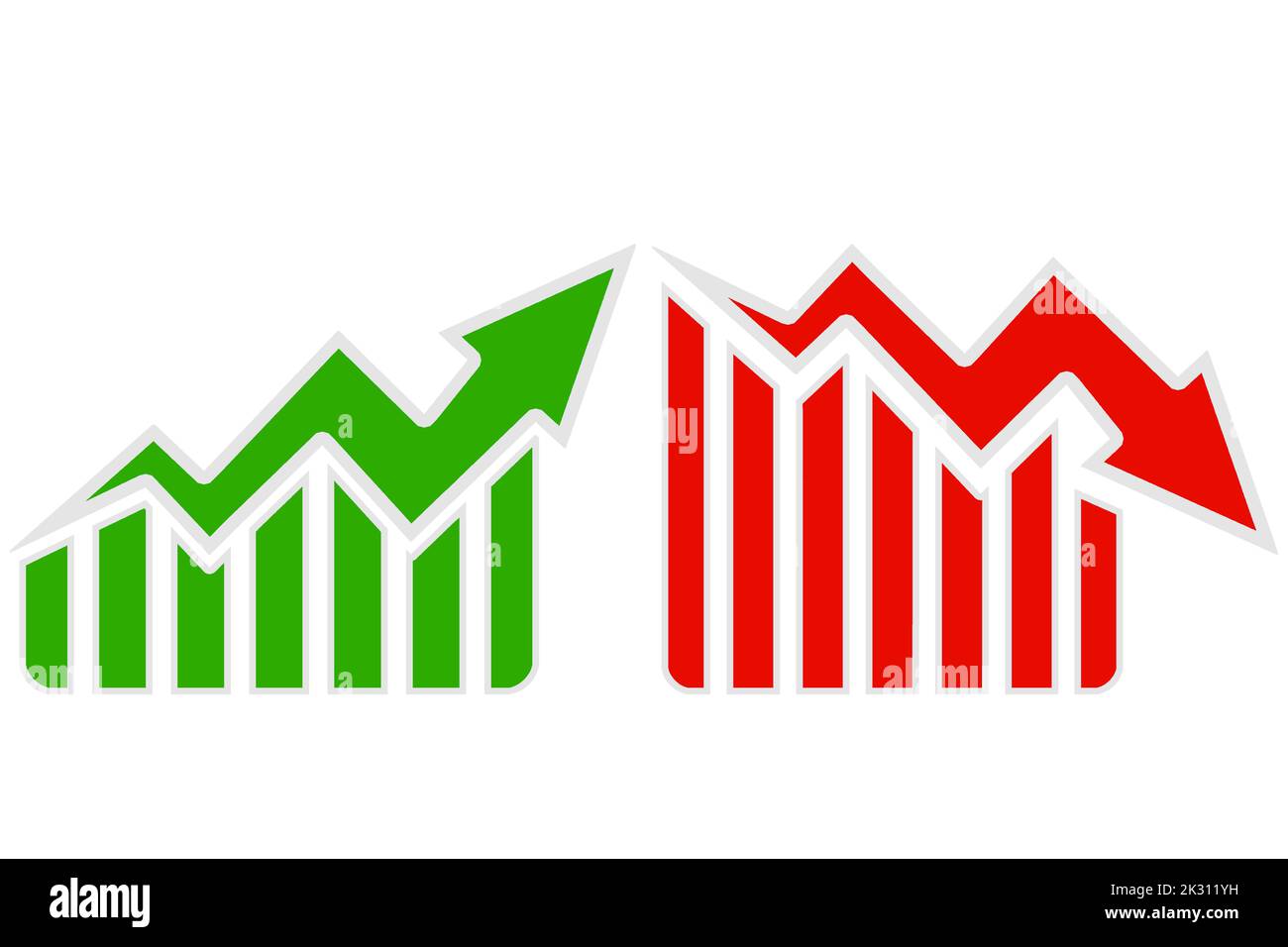 Graph going Up and Down sign with green and red arrows , 3d rendering ...