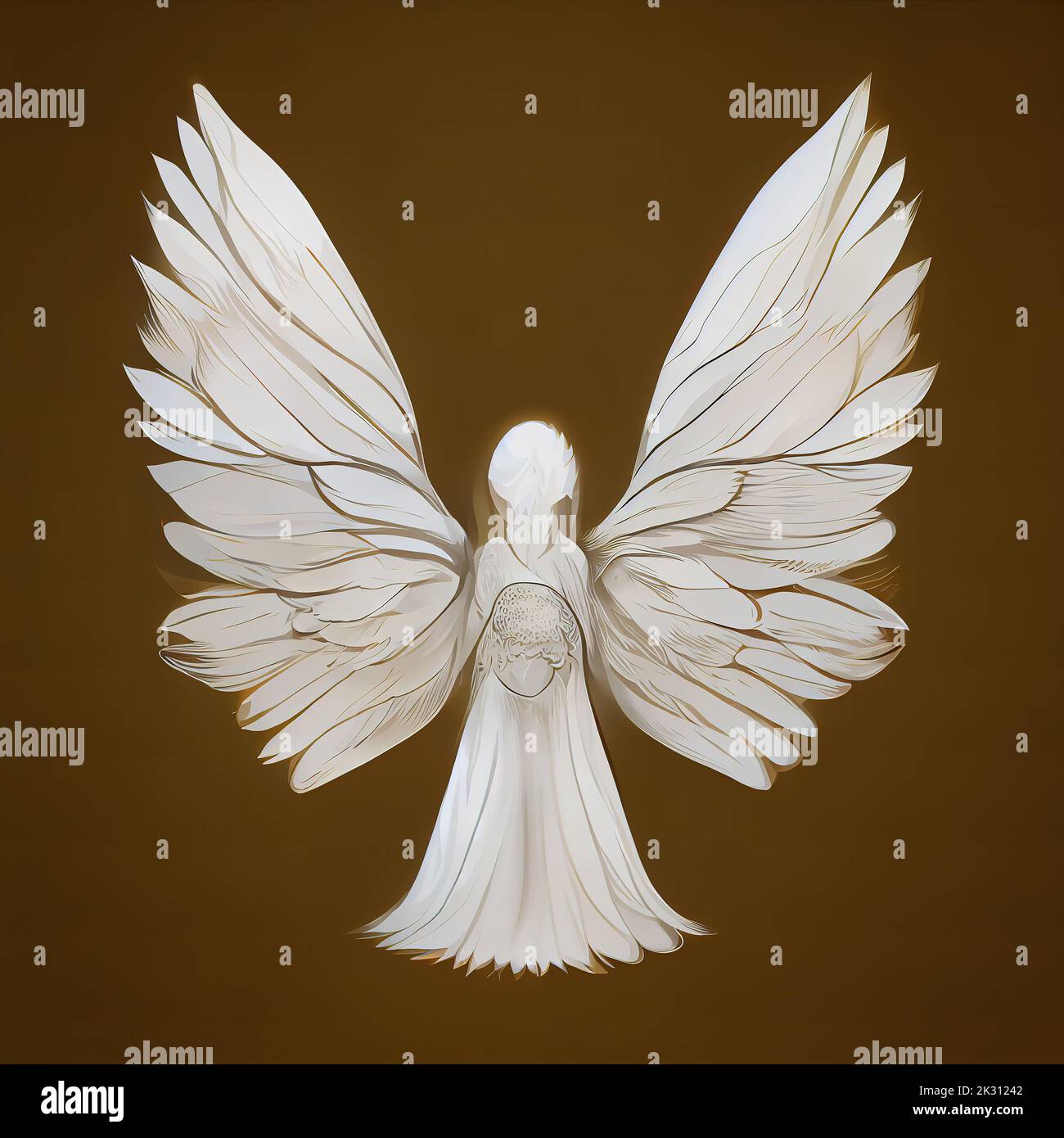 Beautiful angel with big wings in a dress. Brown background. Flat ...