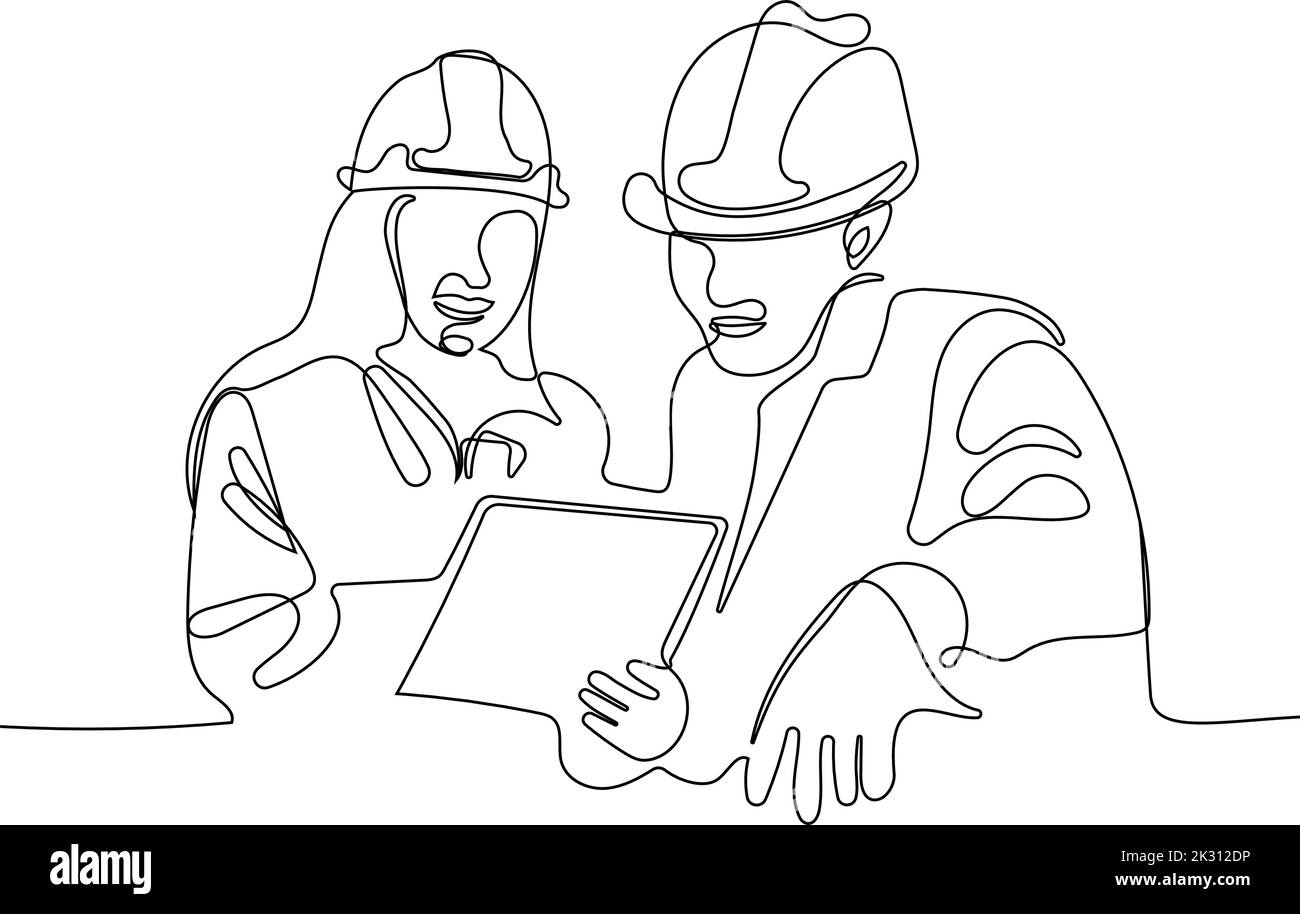 construction manager and engineer working on building site. Vector ...