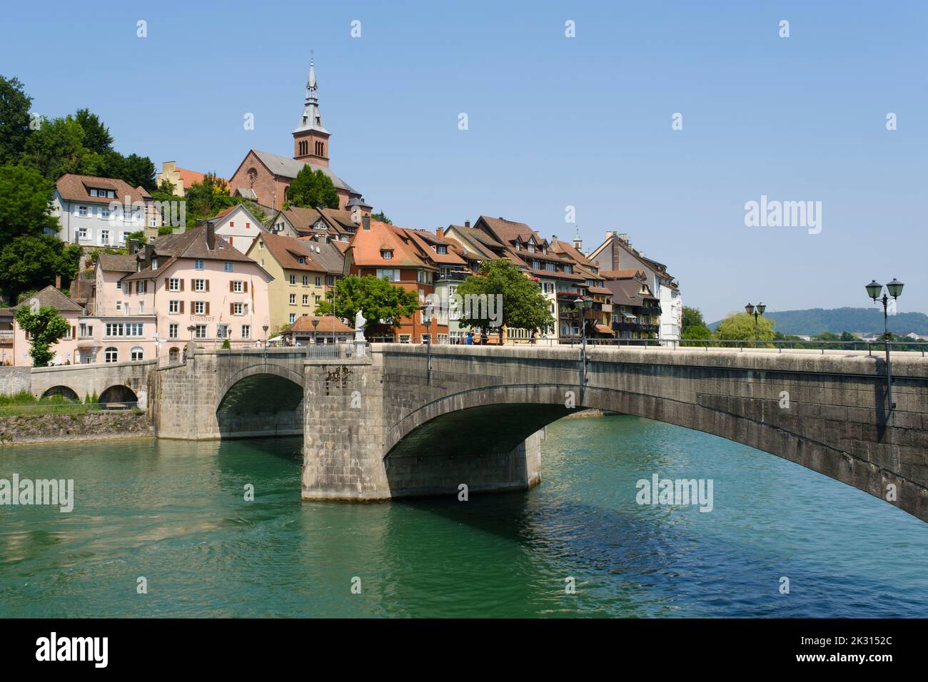 Germany, Baden-Wurttemberg, Laufenburg, Town on bank of river Rhine ...