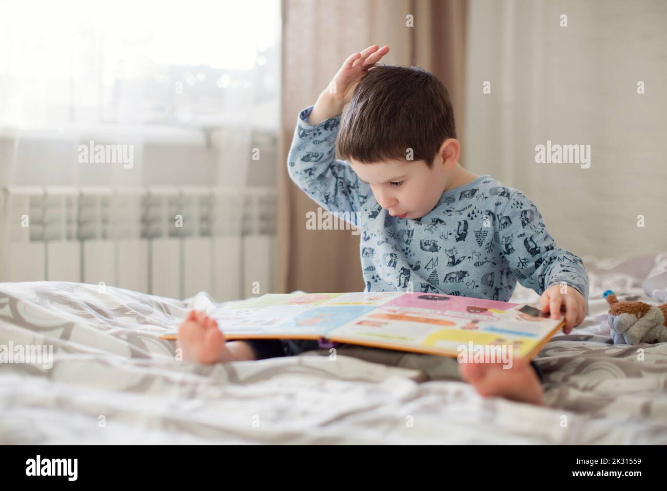 Boy reading book home hi-res stock photography and images - Alamy