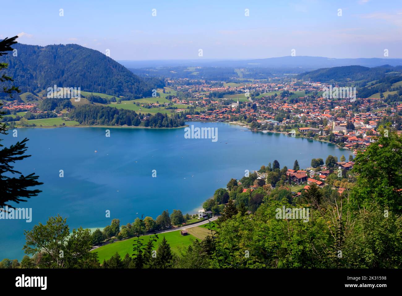 Germany, Bavaria, Schliersee, View of lake Schliersee and surrounding ...