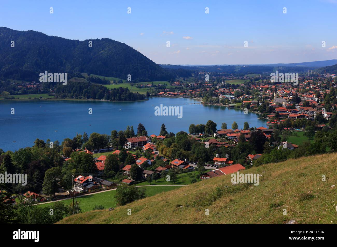 Germany, Bavaria, Schliersee, View of lake Schliersee and surrounding ...