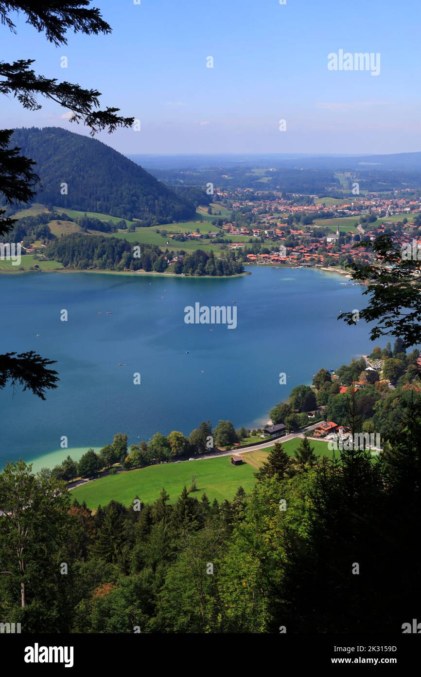 Germany, Bavaria, Schliersee, View of lake Schliersee and surrounding ...