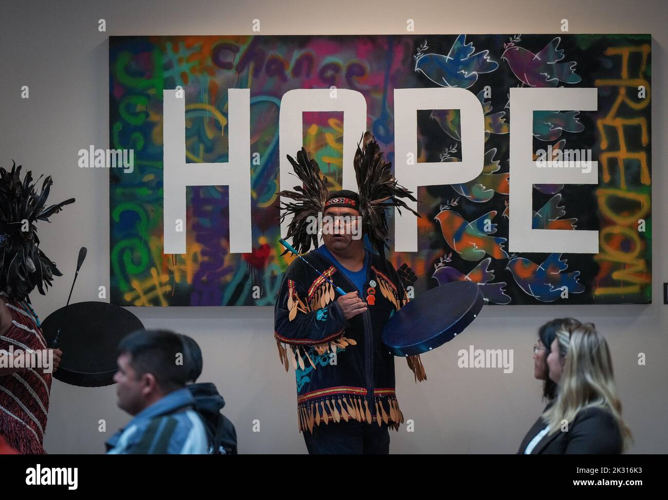 Canada. 23rd Sep, 2022. Members of the Musqueam First Nation perform a ...