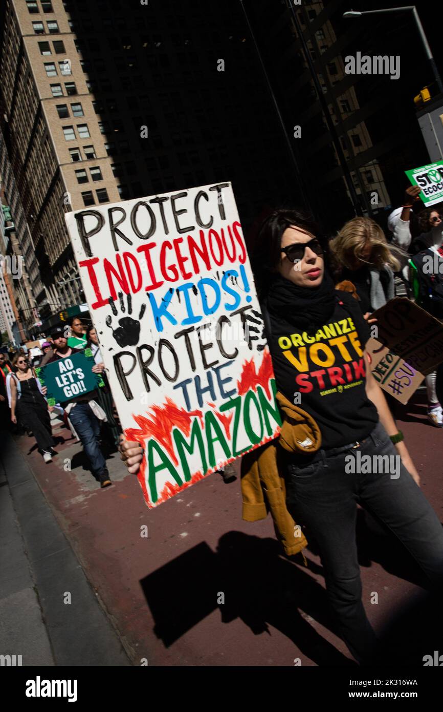 New York City, United States. 23rd Sep, 2022. A protester marches with ...